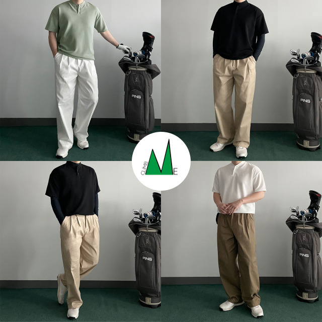 핫딜 클라임미 남성 여름 골프 반팔 헨리넥 티셔츠 스포츠 골프웨어 소프트 스판 기능성 어깨넓어보이는 골프복 상의 딜팡